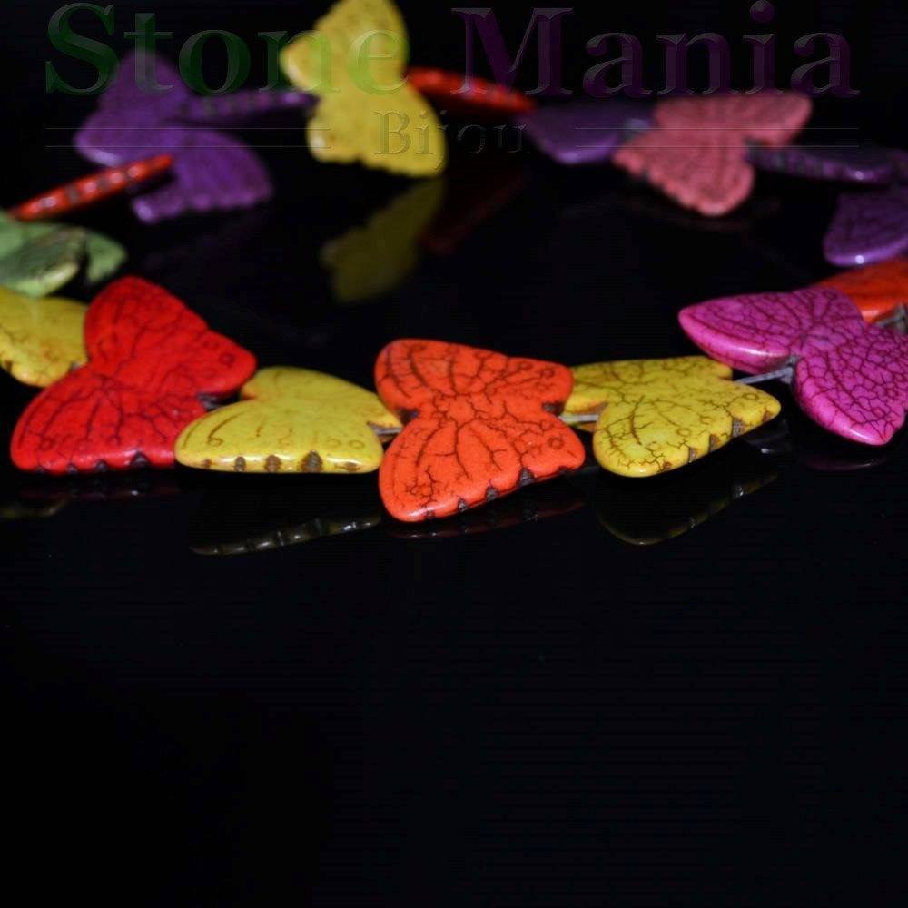 Colier magnezit colorat fluturi 40mm - pe STONEMANIA.RO