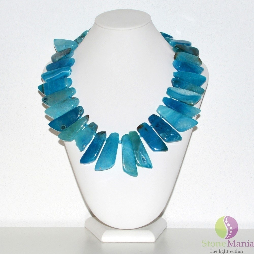 Colier agat albastru gherute 50cm - pe STONEMANIA.RO