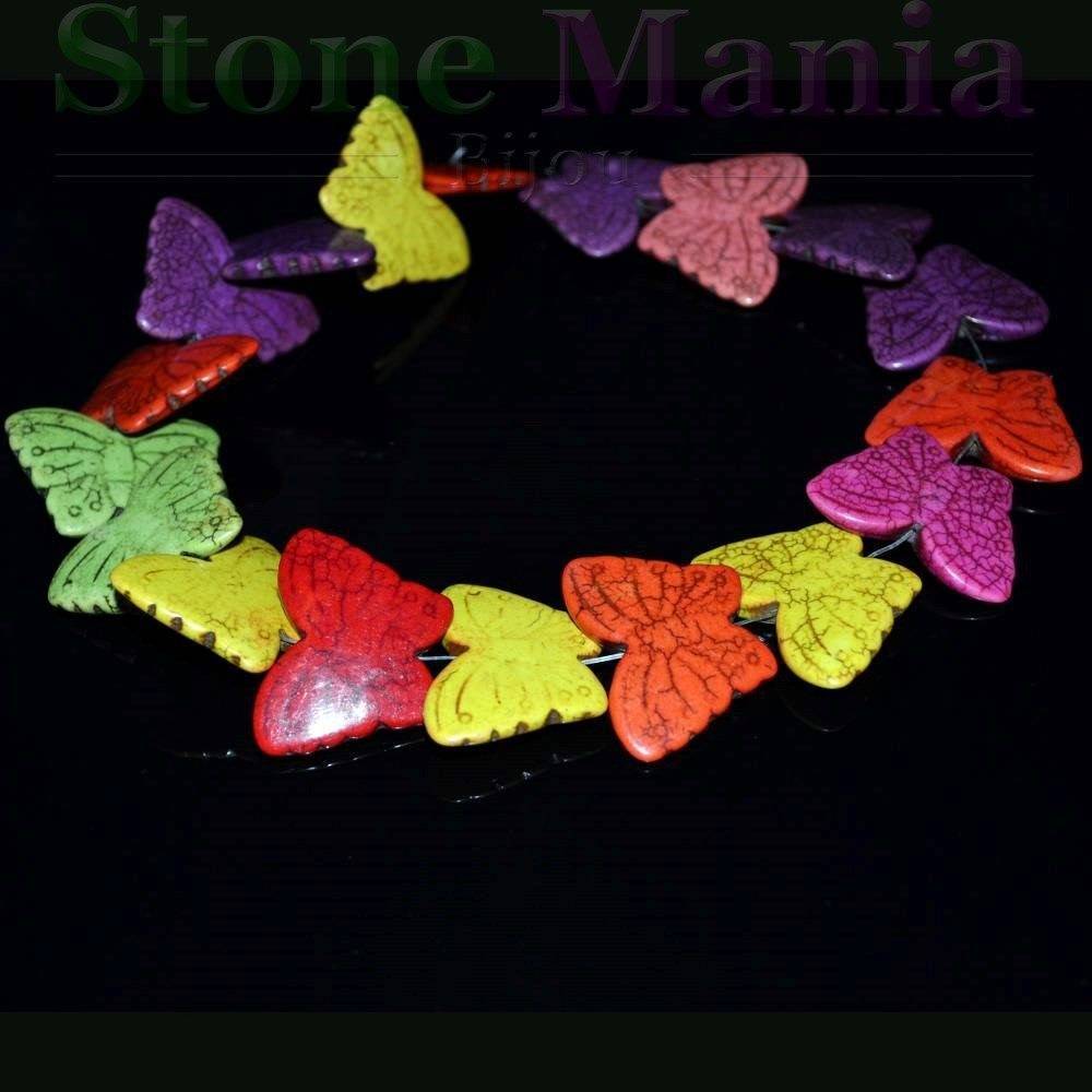 Colier magnezit colorat fluturi 40mm - pe STONEMANIA.RO