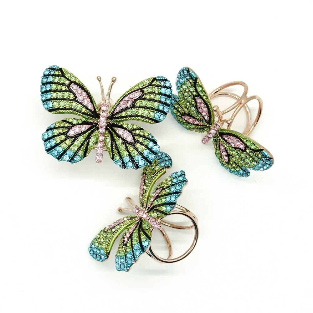 Inel pentru esarfa fluture colorat cu cristale de sticla