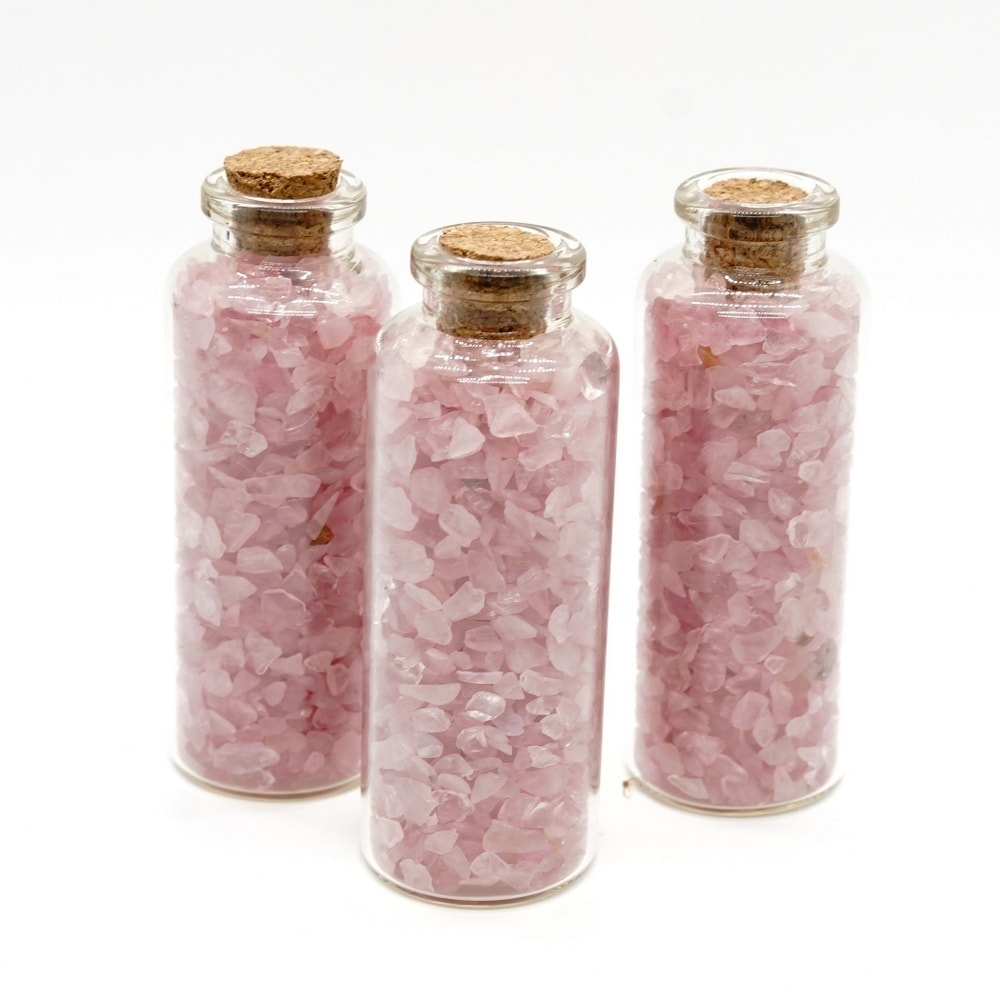 Sticla cu cristale naturale de cuart roz, medie - 8cm